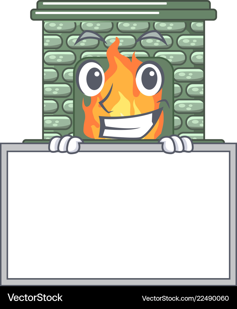 Grinning with board character fireplace with red Vector Image