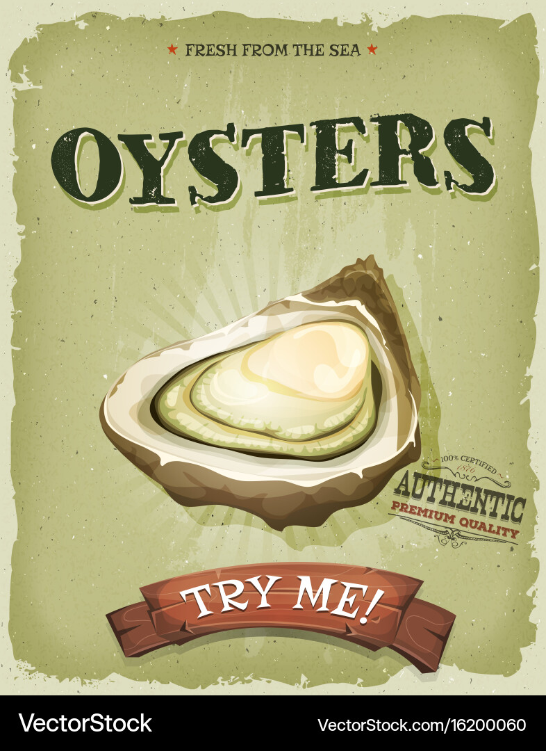 Grunge and vintage oyster shell poster Royalty Free Vector