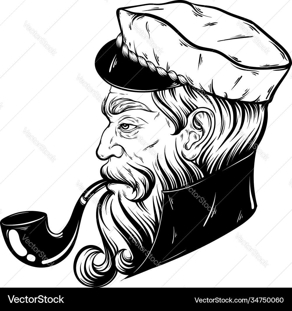 Hand drawn captain with pipe tattoo artwork in Vector Image