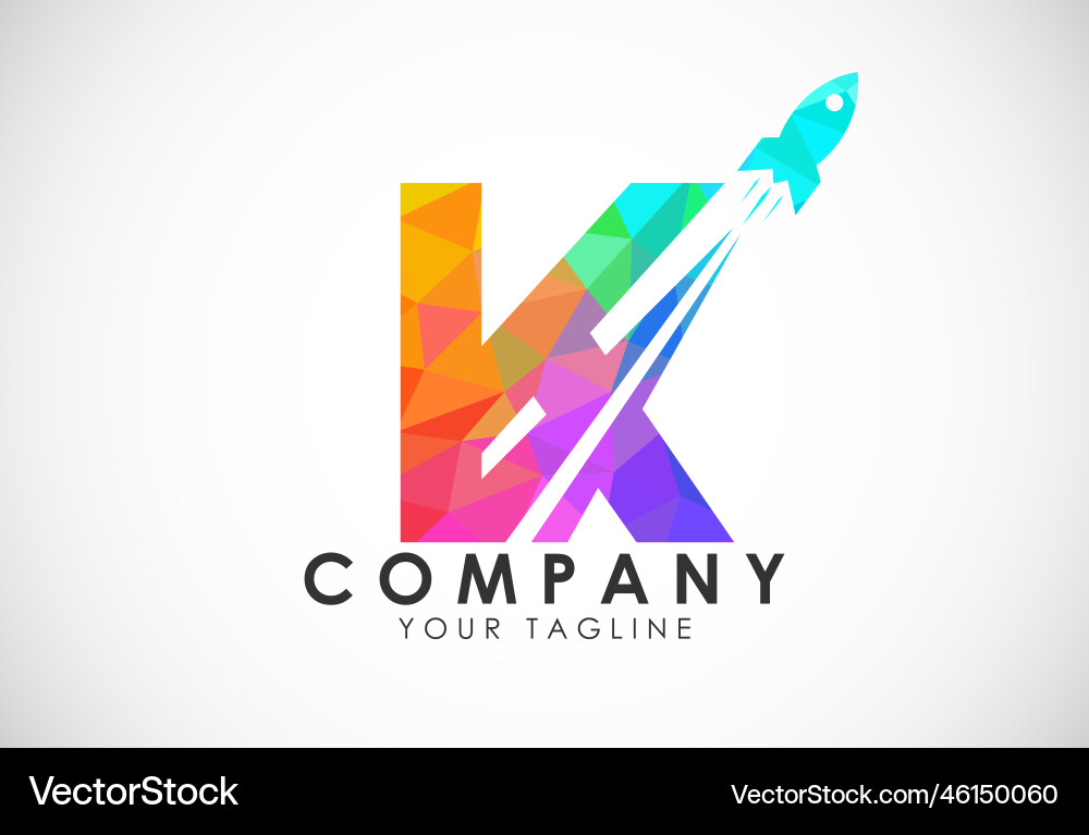 Polygonal alphabet k with a rocket logo design Vector Image