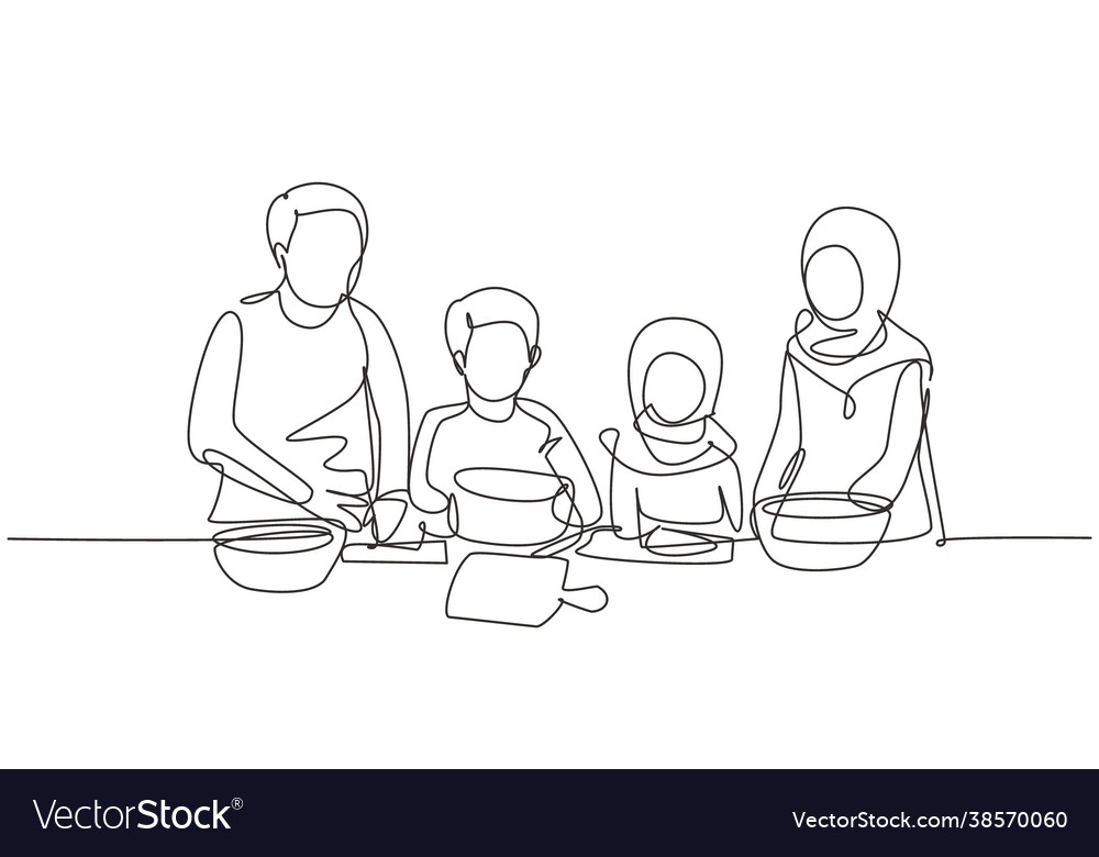 Single One Line Drawing Beautiful Young Arabian Vector Image
