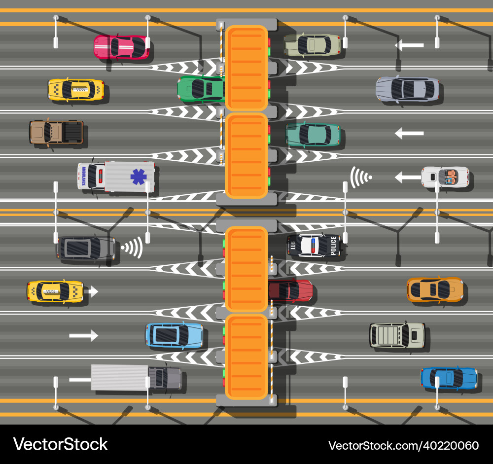 Traffic toll gate top view highway Royalty Free Vector Image