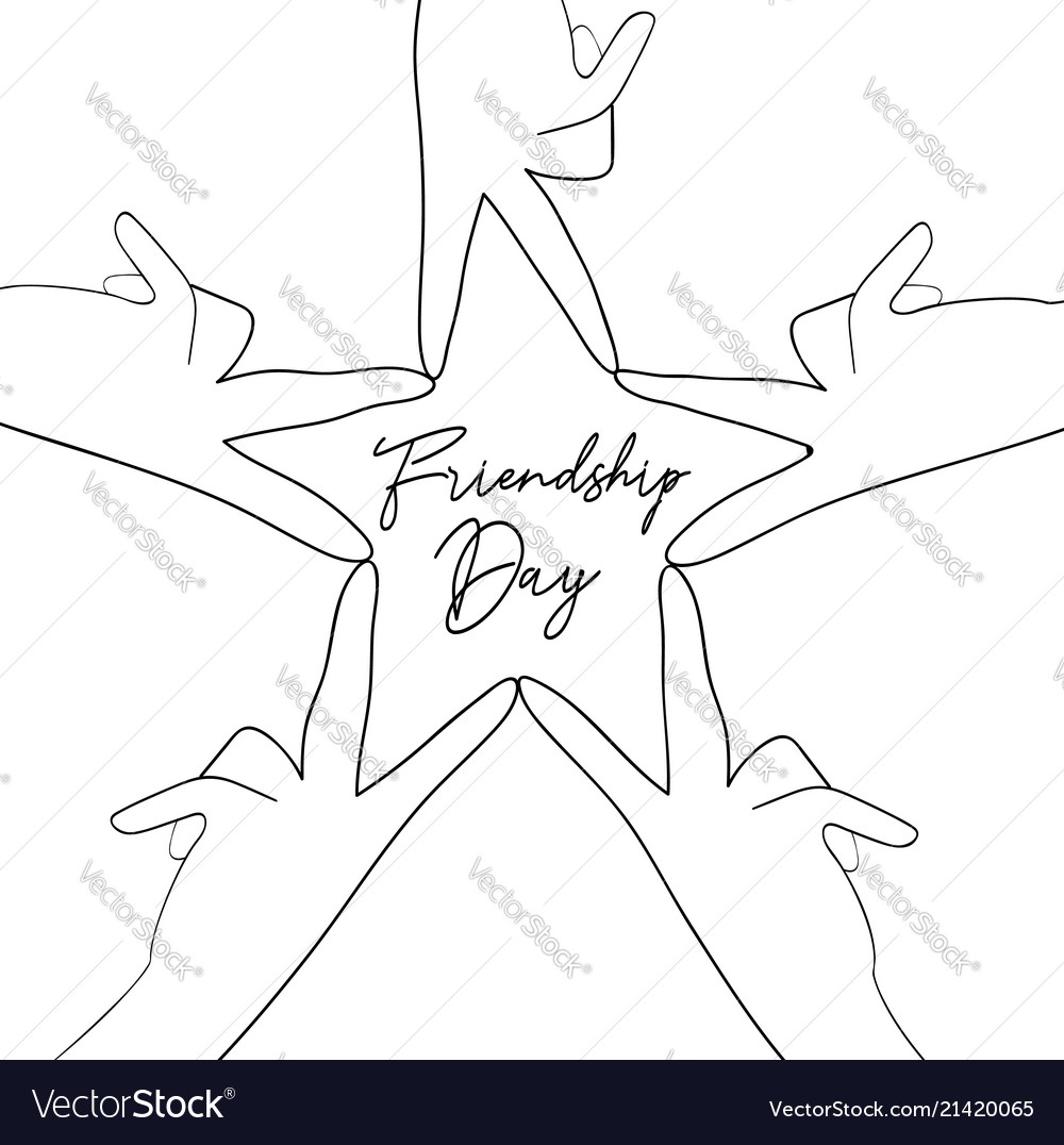 Friendship day friend group hands star shape card Vector Image