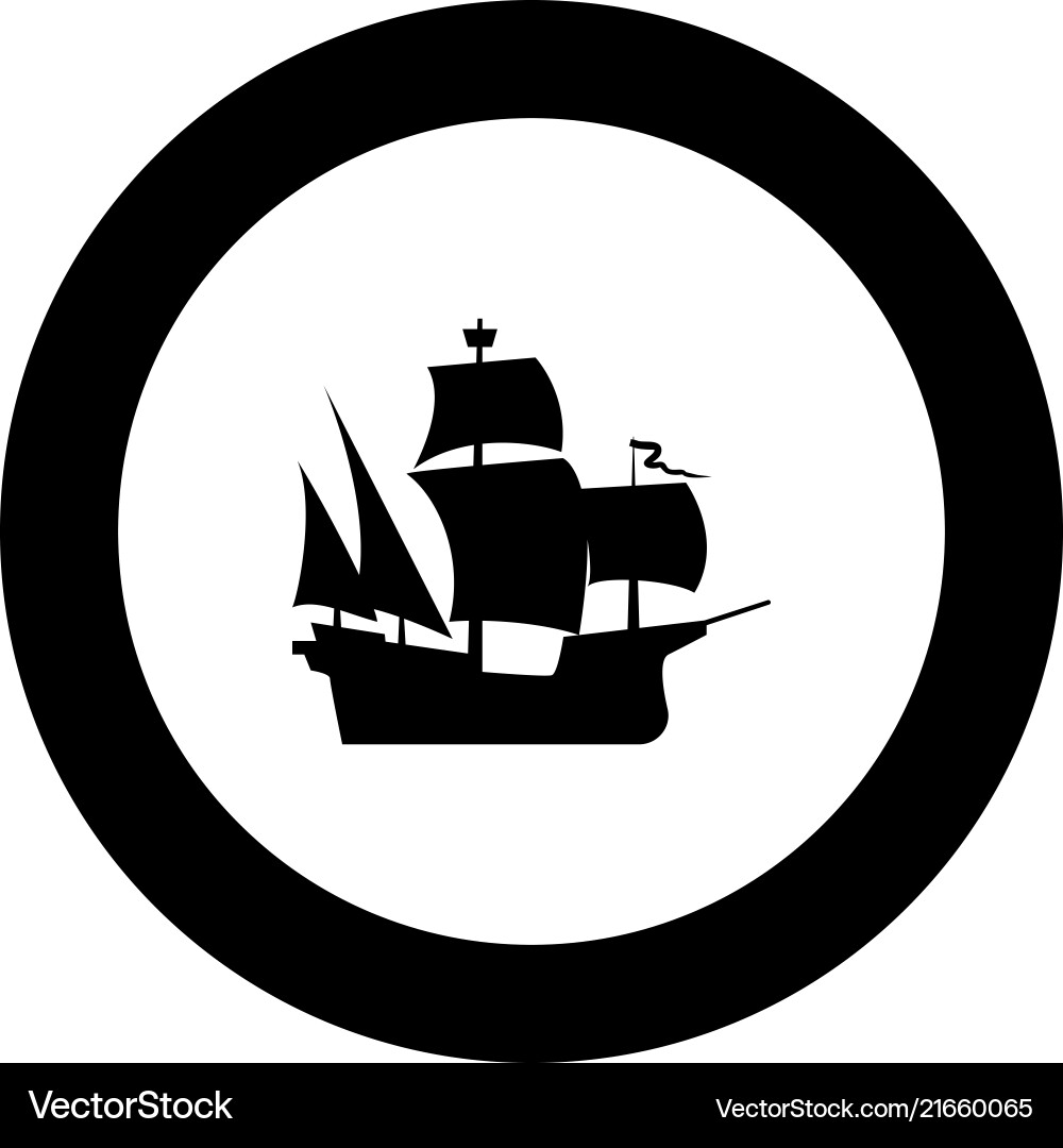 Medieval ship icon black color in round circle Vector Image