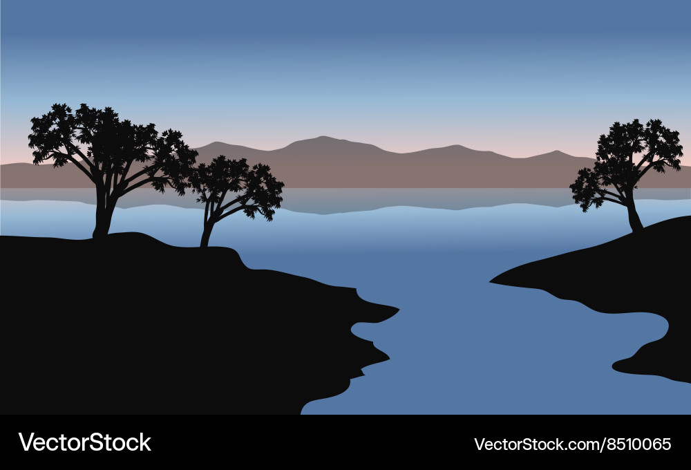 Silhouette of lake and trees Royalty Free Vector Image
