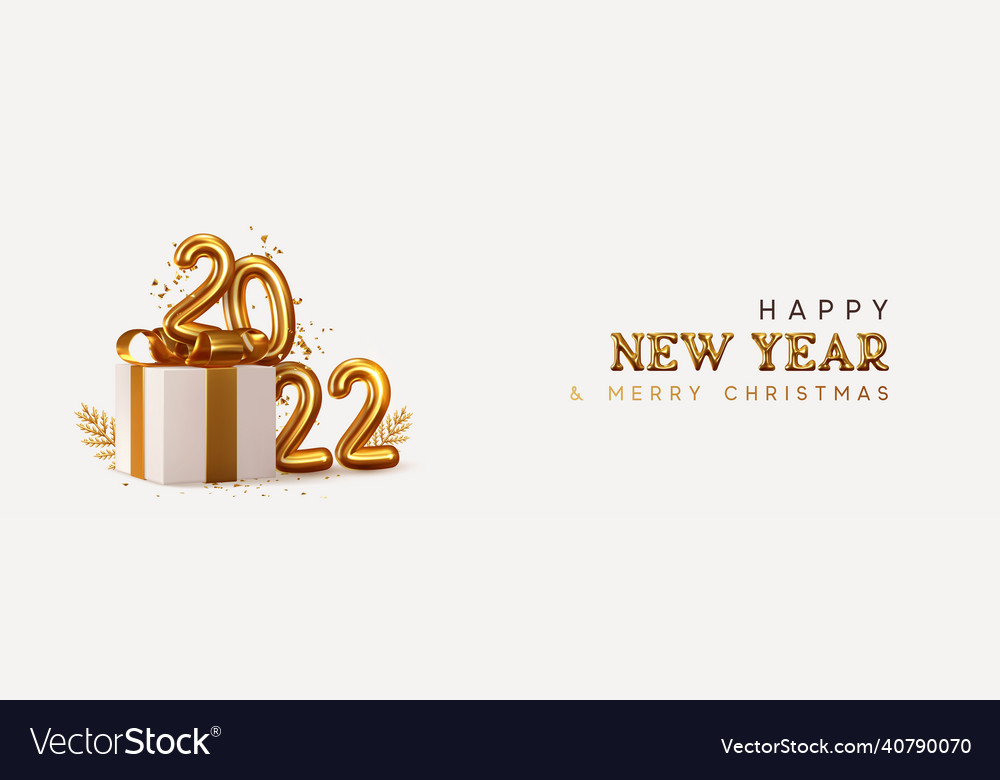 2022 happy new year realistic gift box golden Vector Image