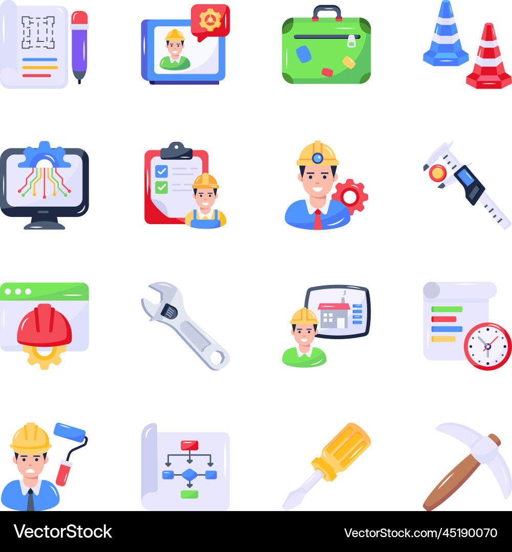 Collection of engineering equipment flat icons Vector Image