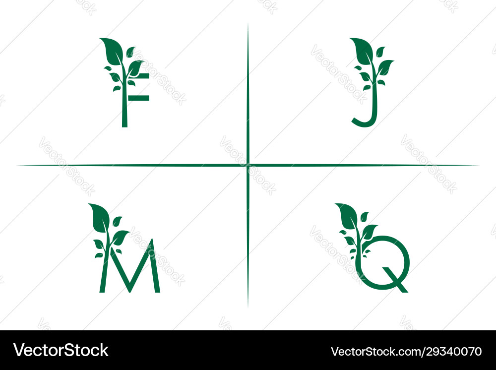 Combination leaf and letter f j m q Royalty Free Vector