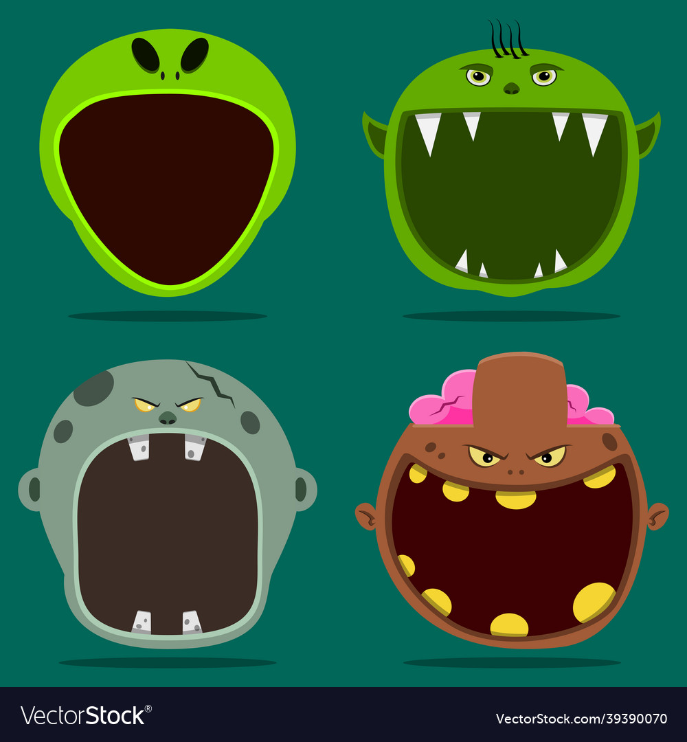 Four halloween character head and open mouth Vector Image