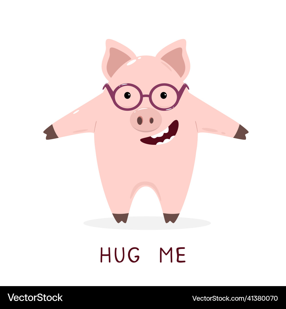 Happy pig says hug me Royalty Free Vector Image