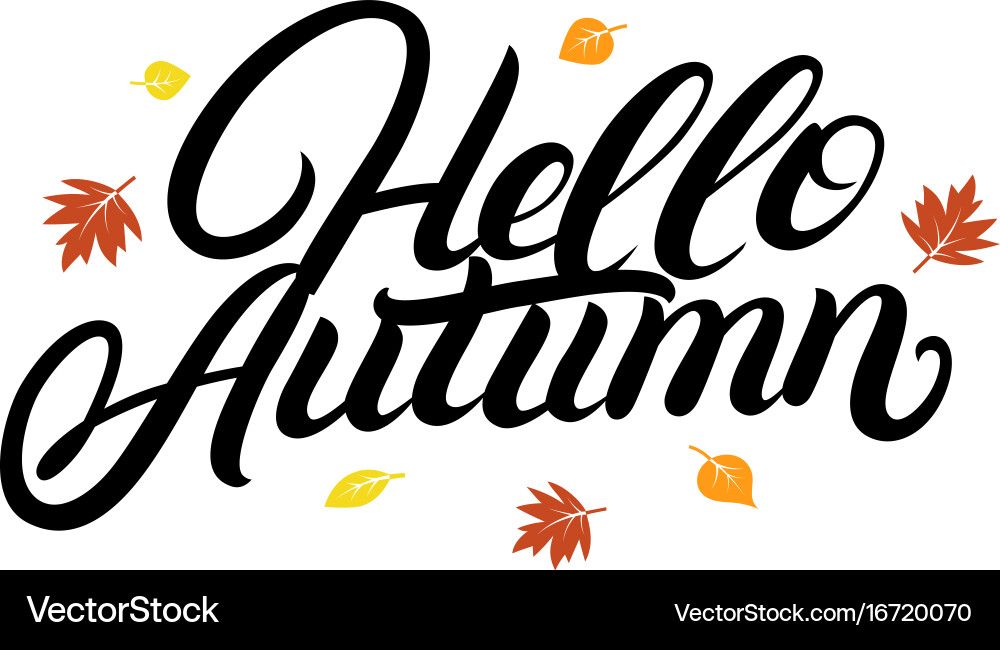 Hello autumn hand written lettering with falling Vector Image