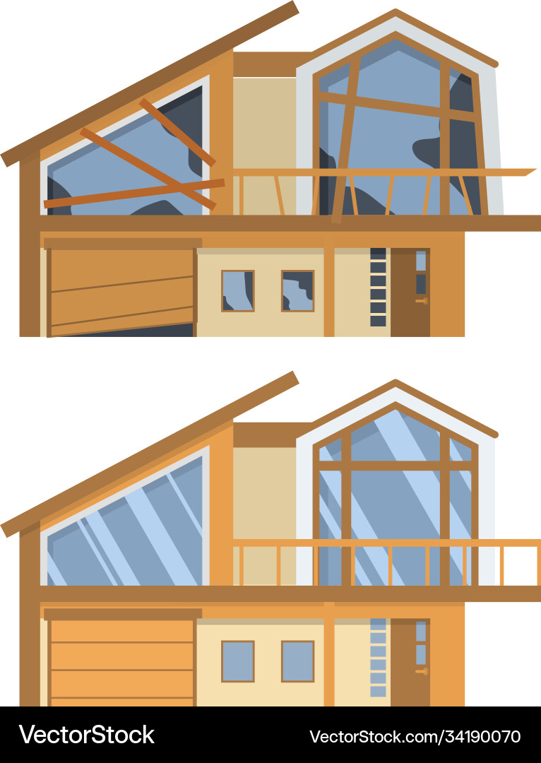 House before and after repair old run-down home Vector Image