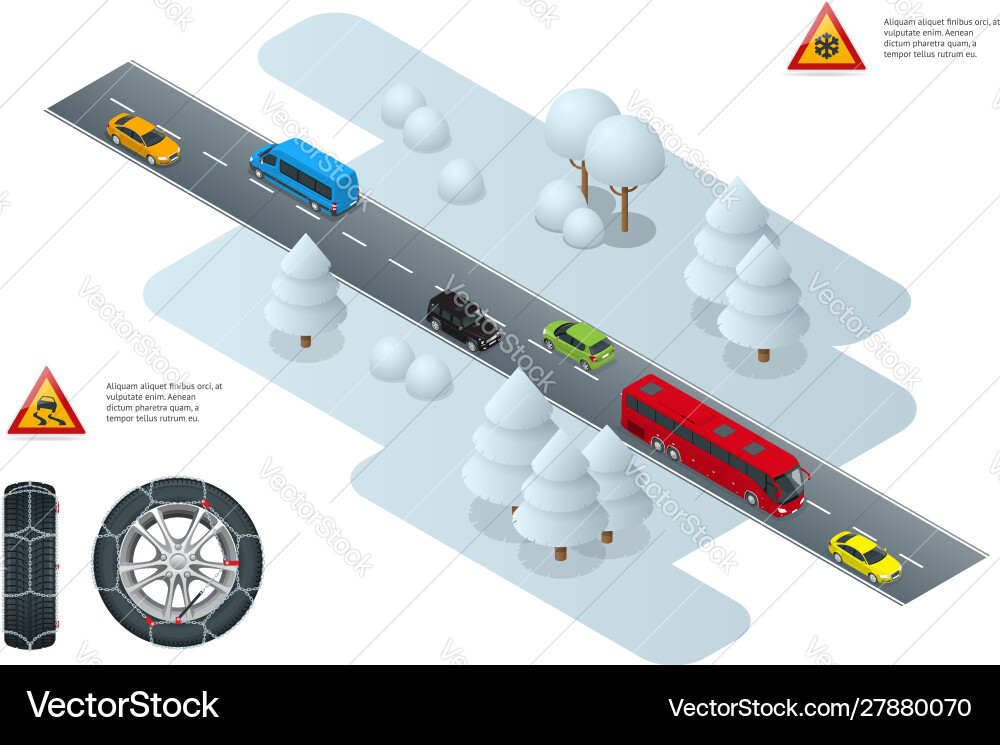 Isometric slippery ice winter snow road Royalty Free Vector