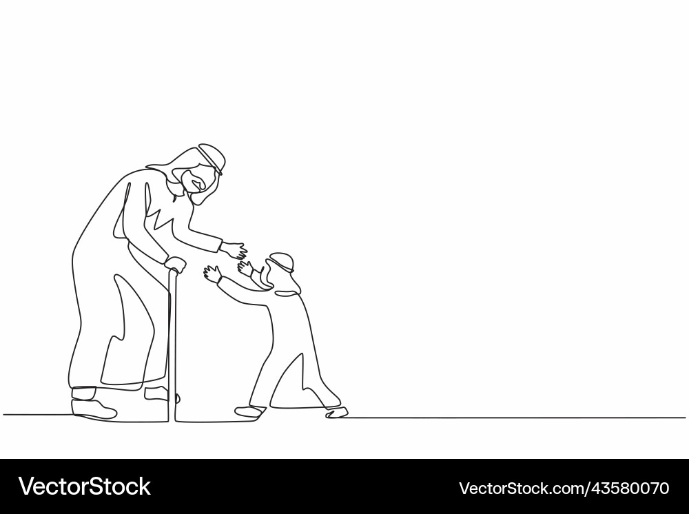Single one line drawing happy little boy running Vector Image