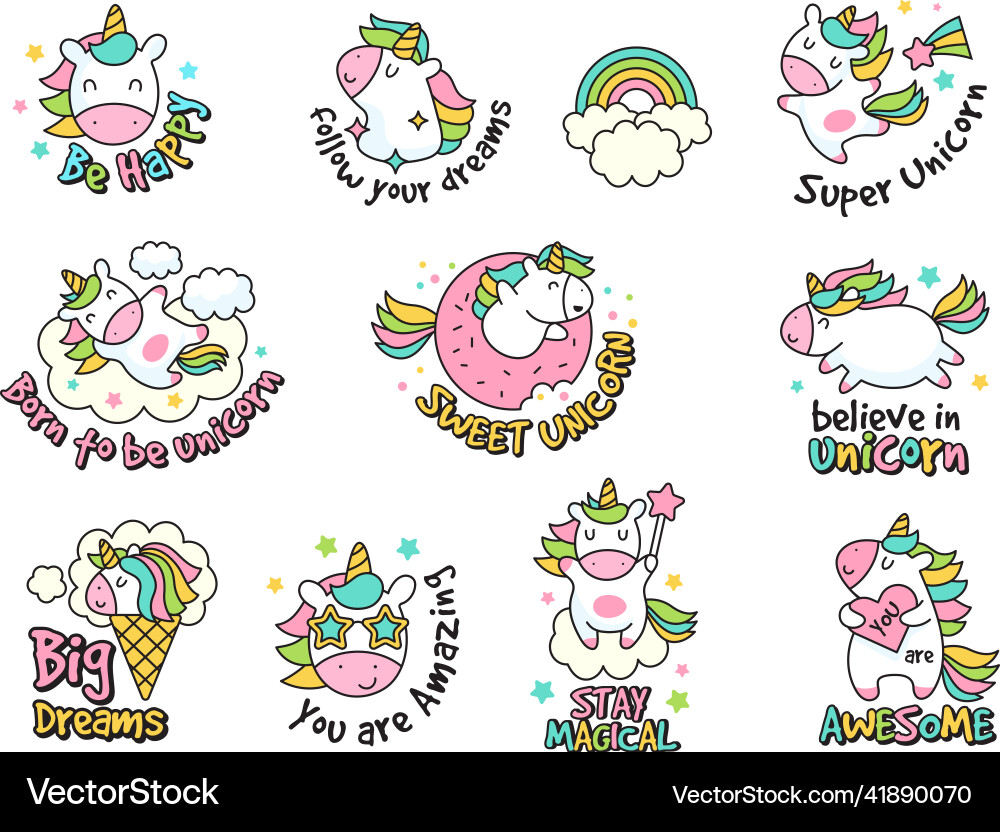 Unicorn labels collection retro fashioned Vector Image