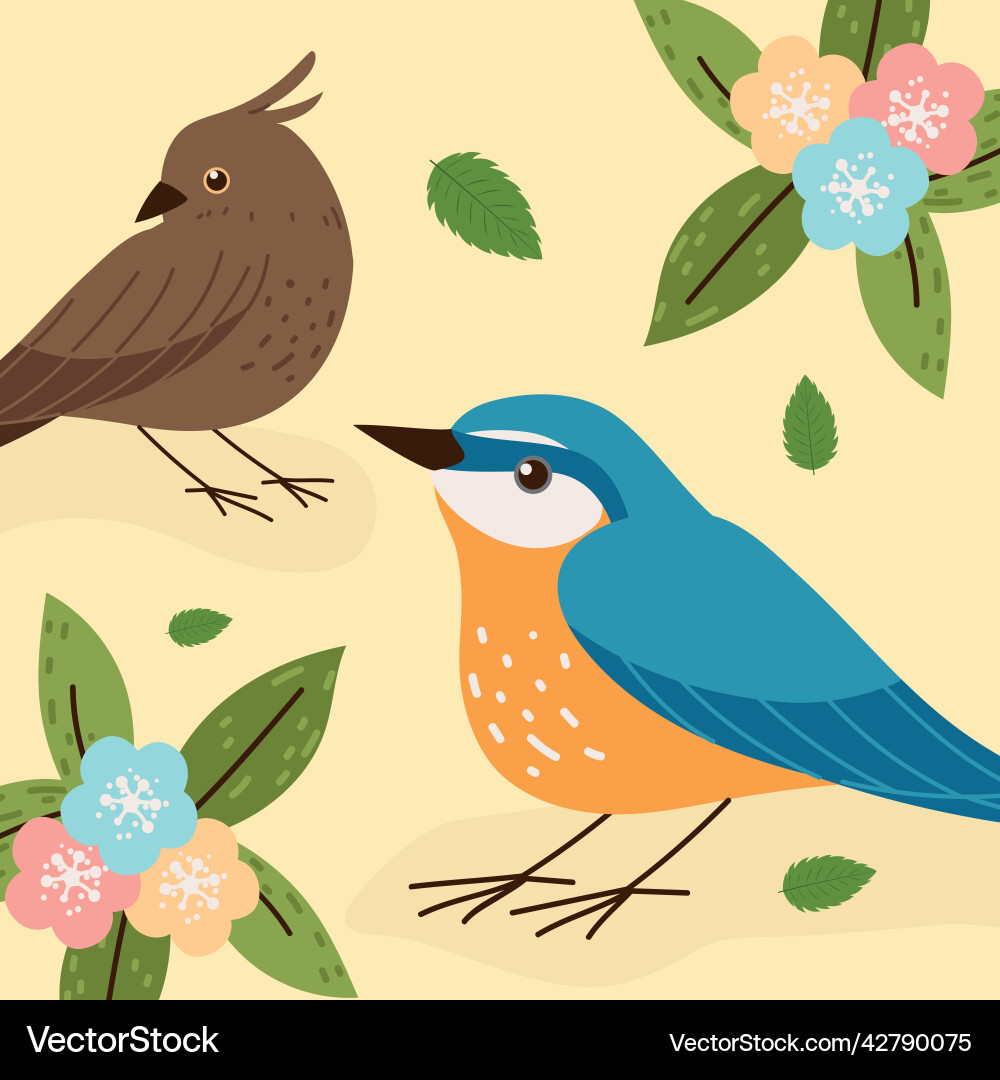 Beautiful birds and flowers Royalty Free Vector Image