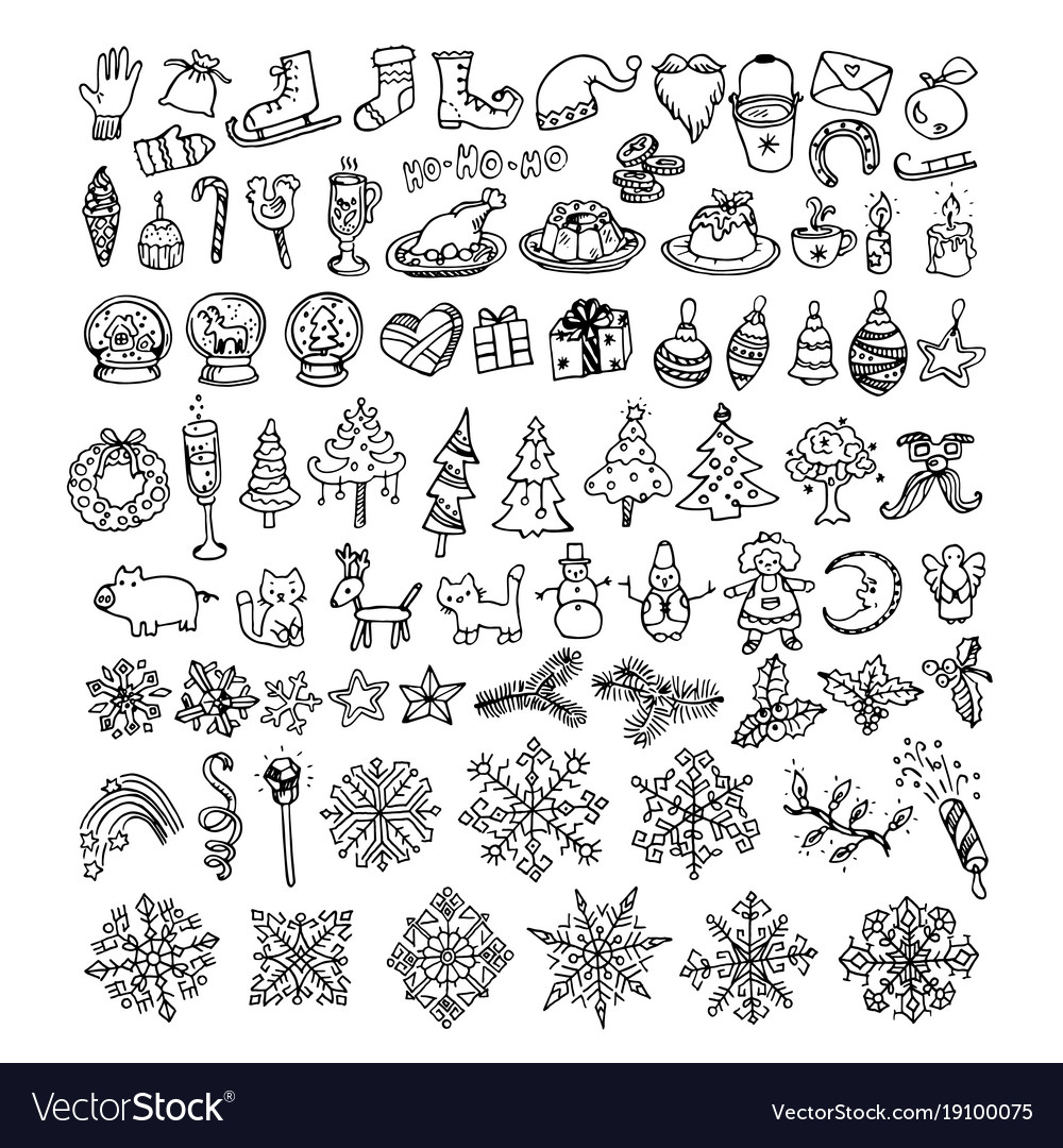 Big bundle winter doodles Royalty Free Vector Image