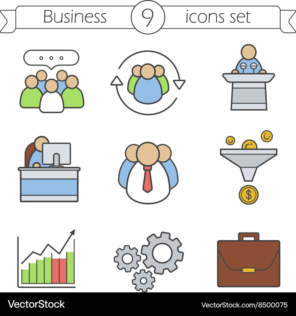 Business color icons set Royalty Free Vector Image