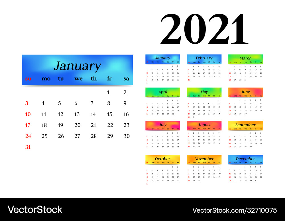 Calendar for 2021 isolated on a white background Vector Image