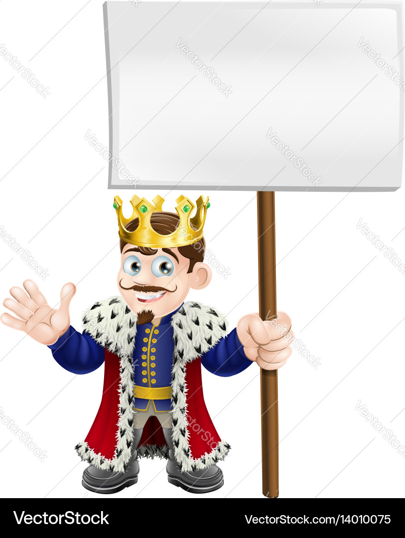 Cartoon king holding a sign Royalty Free Vector Image