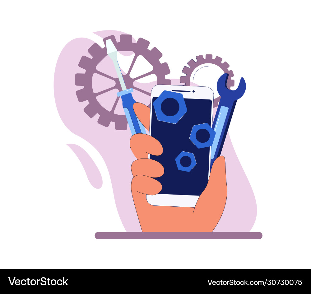 Close up cartoon human hand hold smartphone Vector Image