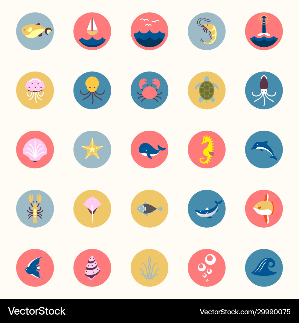 Marine icons set sea and ocean emblems flat Vector Image