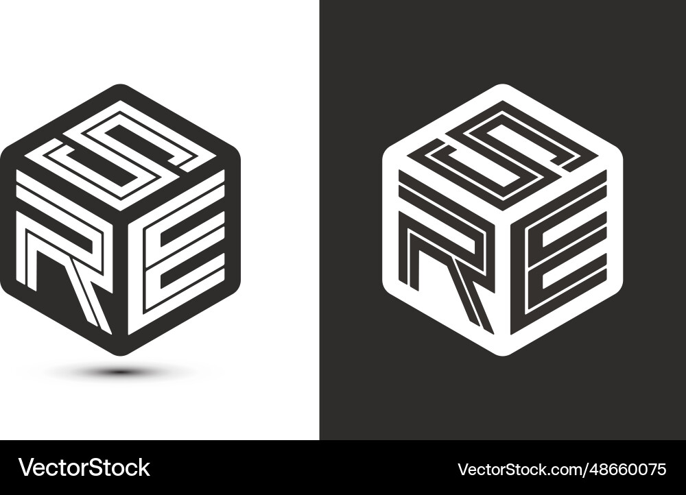 Sre letter logo design with cube logo logo modern Vector Image