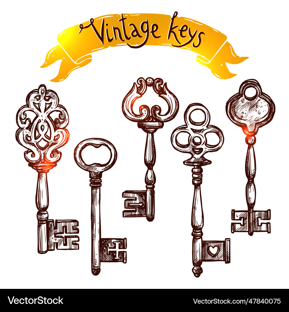 Vintage sketch keys sketch keys Royalty Free Vector Image
