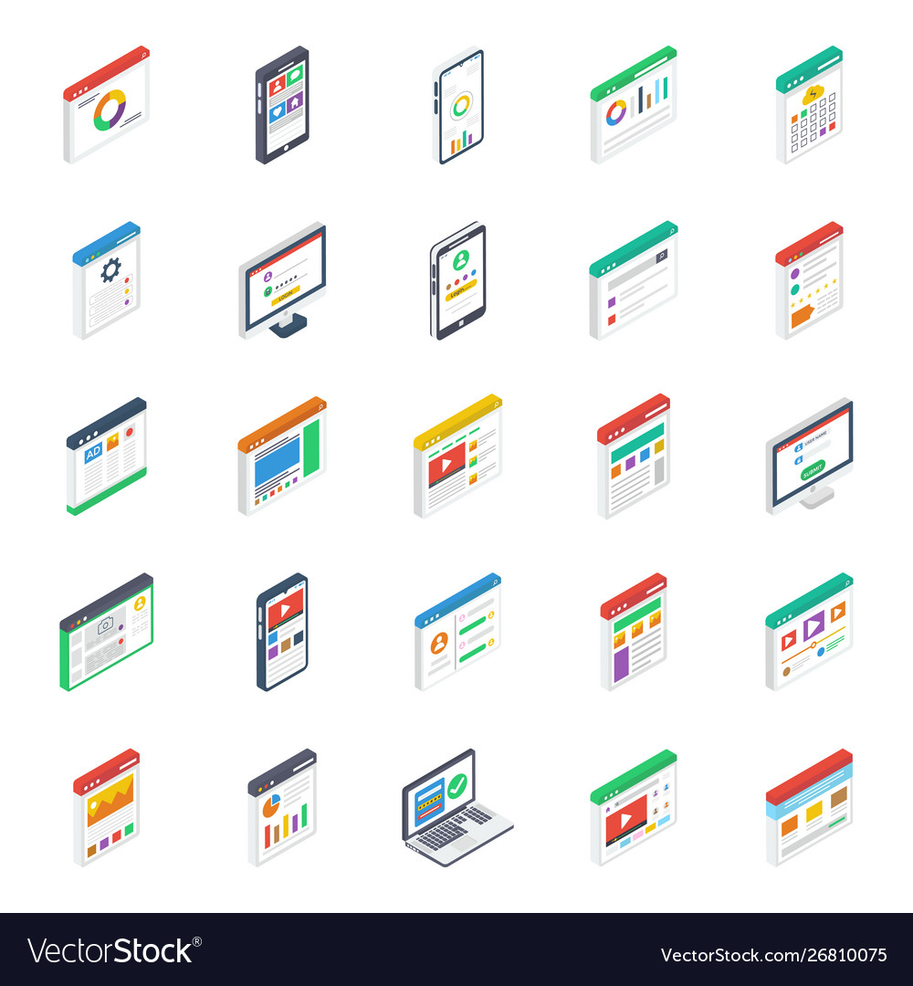 Website layout isometric pack Royalty Free Vector Image