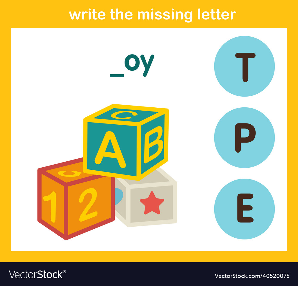 Write the missing letter Royalty Free Vector Image