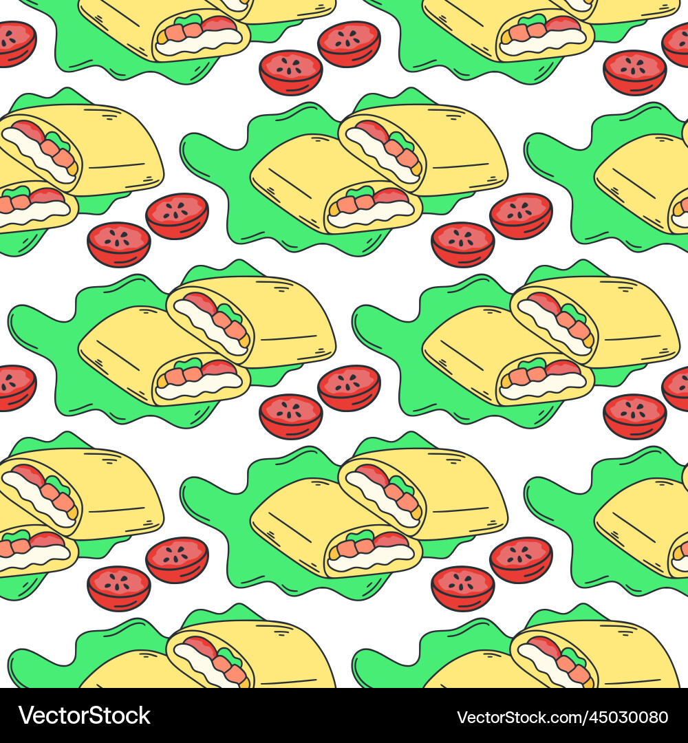 Burrito with lettuce and tomatoes seamless Vector Image