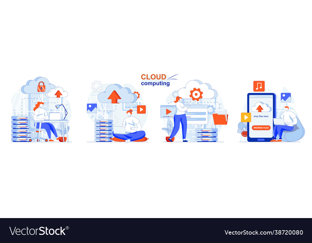 Cloud computing concept set service server Vector Image