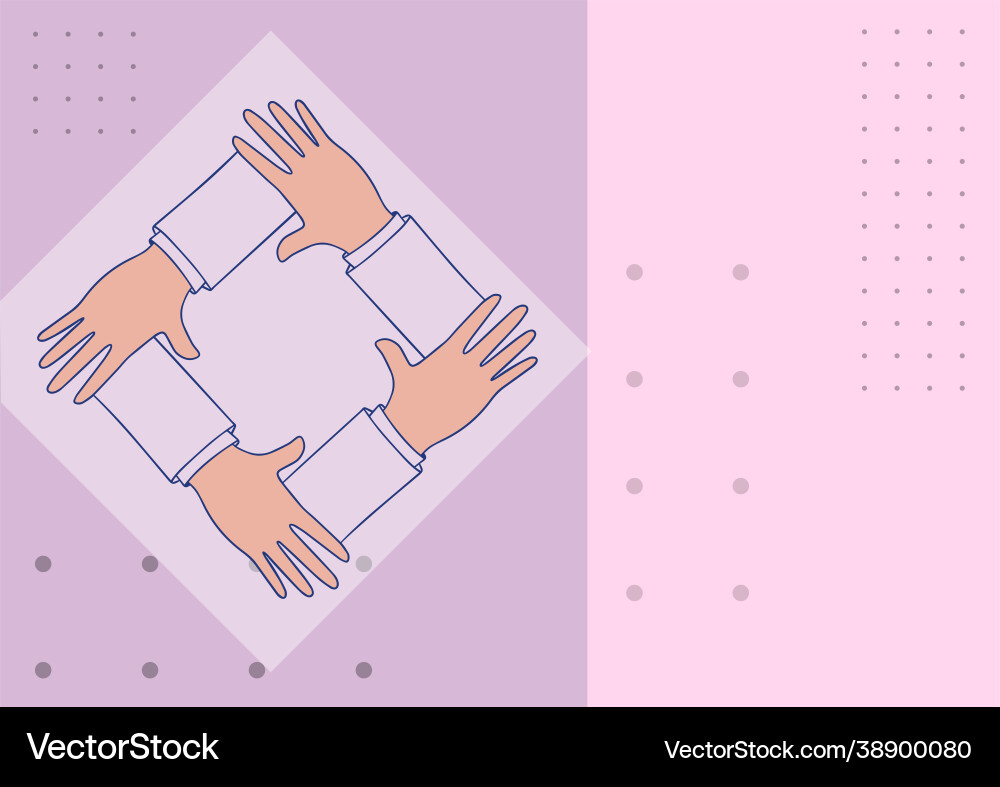 Four hands drawing holding arm together showing Vector Image