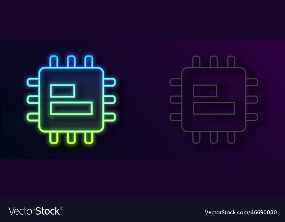 Glowing neon line computer processor Royalty Free Vector