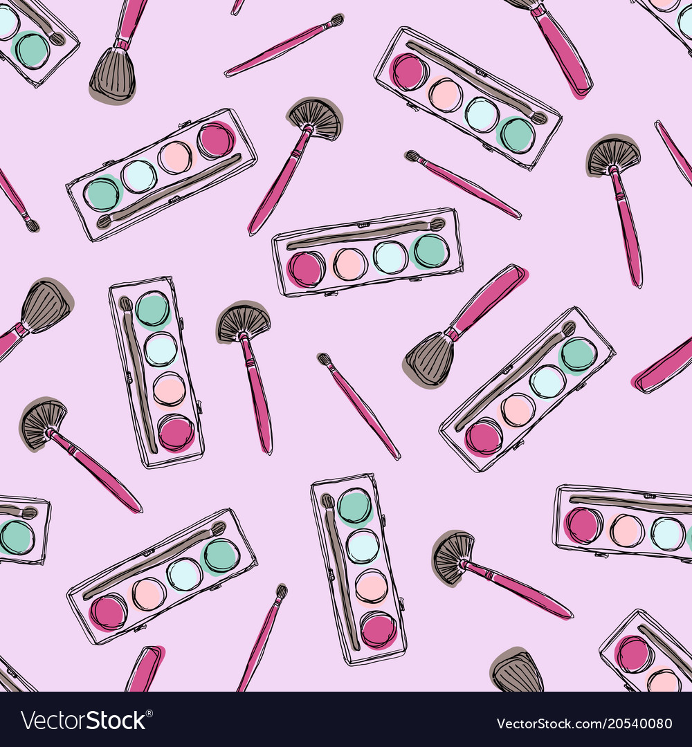 Hand Drawn Sketch Seamless Pattern Of Makeup Vector Image