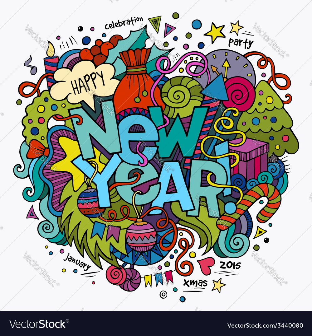 New year hand lettering and doodles elements Vector Image