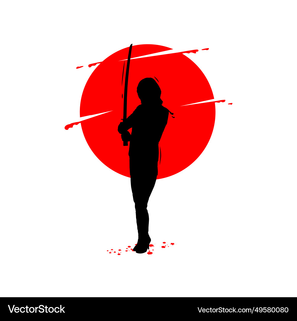 Silhouette samurai girl poster design isolated Vector Image