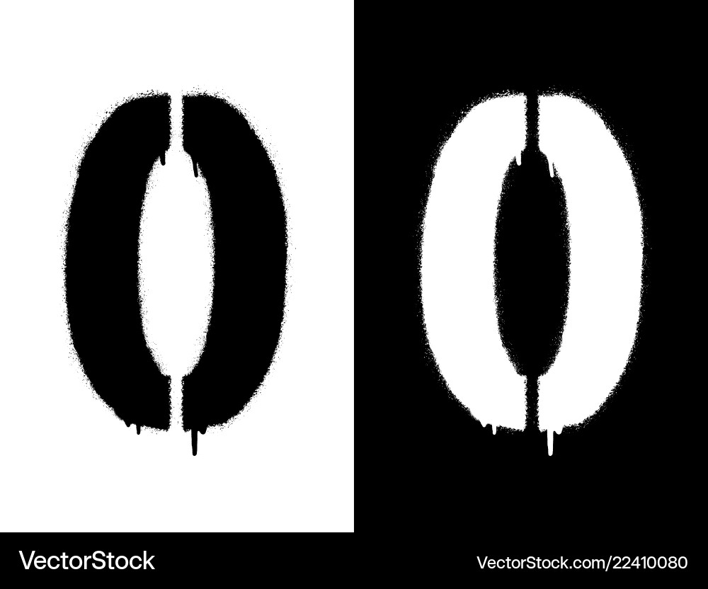 Stencil numeral 0 and drip paint black on white Vector Image