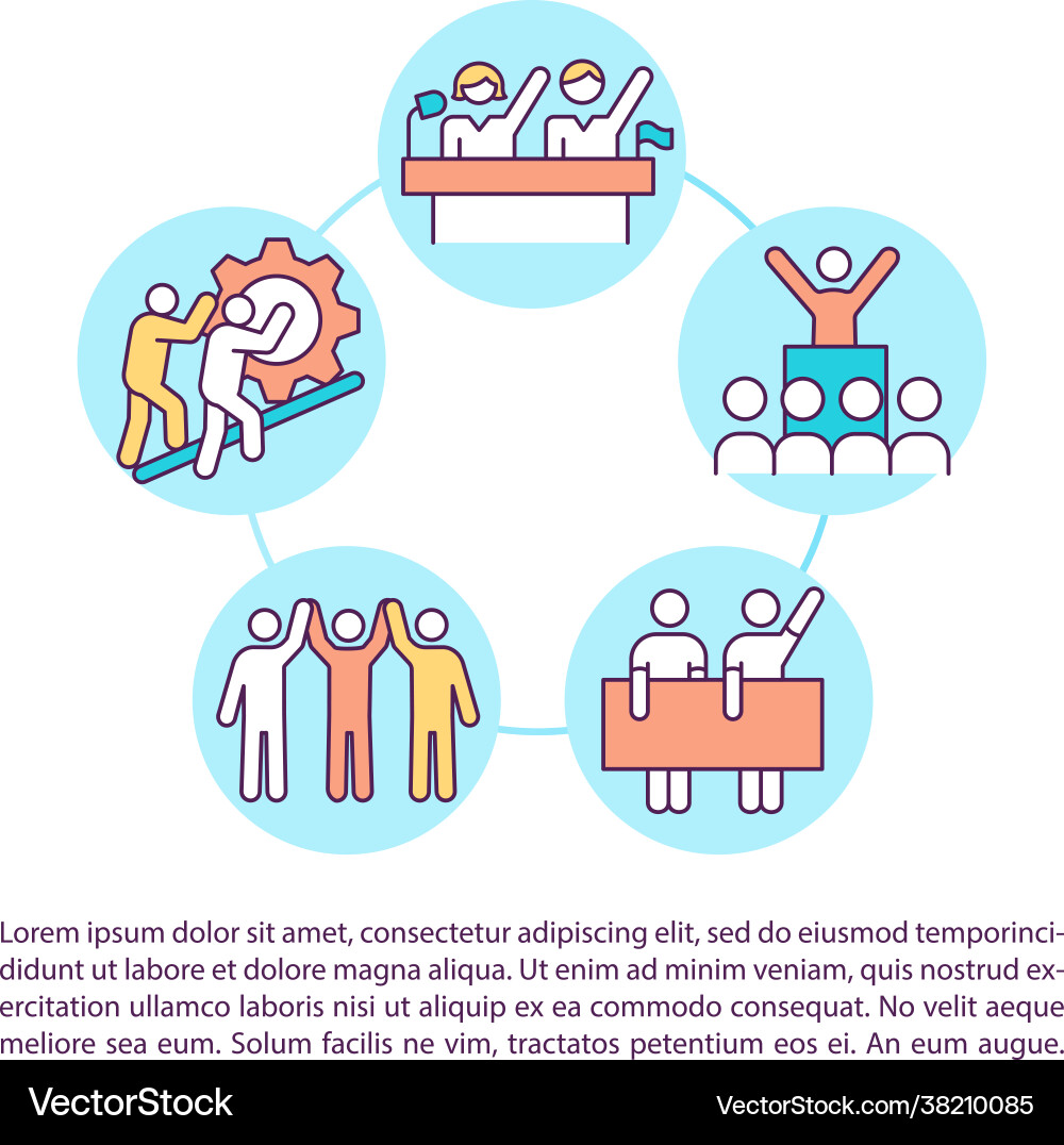 Collective action concept line icons with text Vector Image