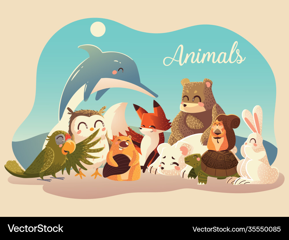Cute animals parrot rabbit fox squirrel bear fox Vector Image