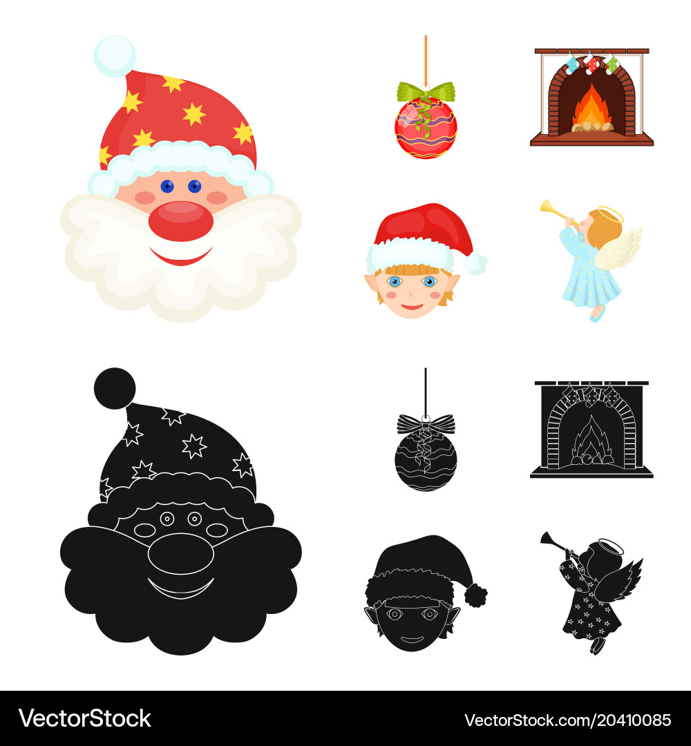 Santa claus dwarf fireplace and decoration Vector Image