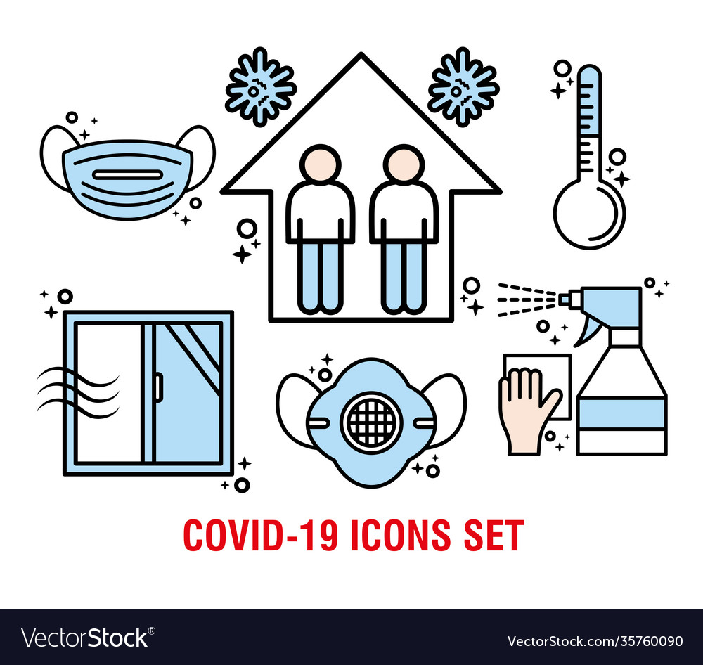 Bundle covid19 pandemic set line and colors Vector Image