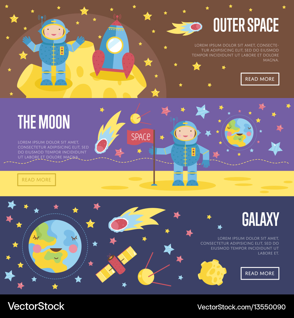 Collection of space theme cartoon web banners Vector Image
