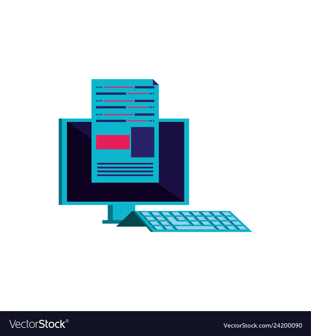 Desktop computer with data center Royalty Free Vector Image