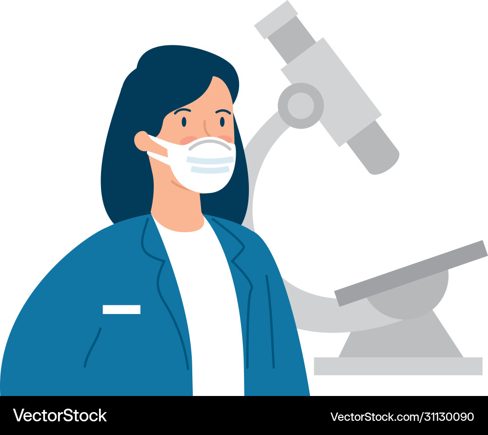 Doctor female with microscope isolated icon Vector Image
