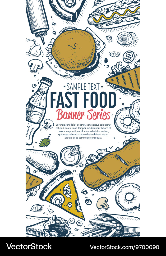 Fast food doodles vertical banner menu Royalty Free Vector