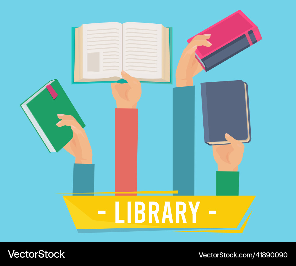 Hands with books library persons holding opening Vector Image