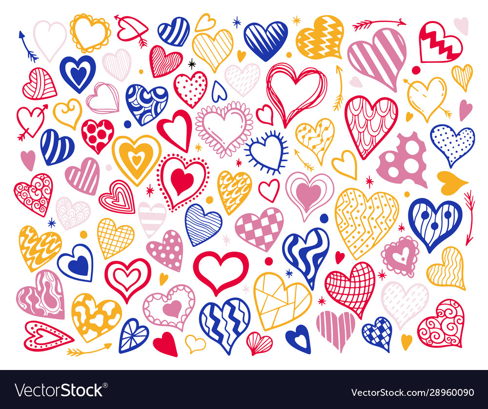 Heart hand drawn setholiday valentines daydoodle Vector Image