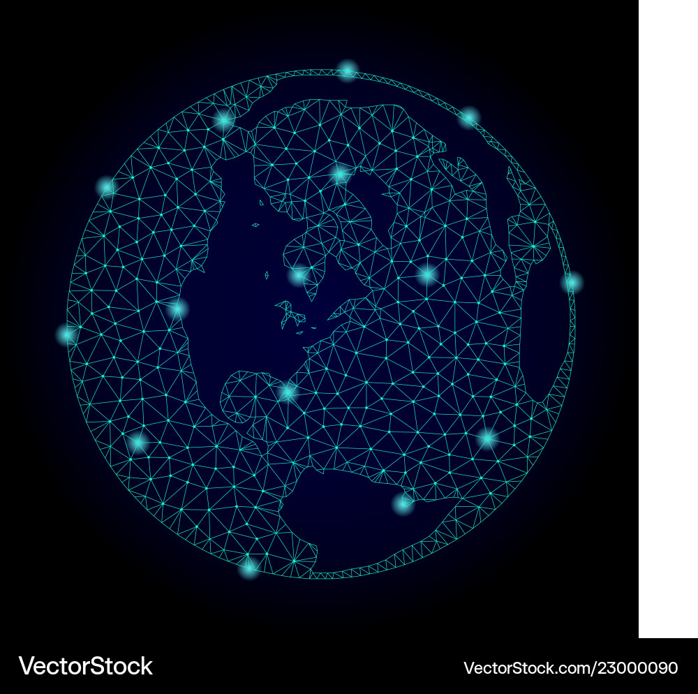 Polygonal 2d mesh map of global world with light Vector Image