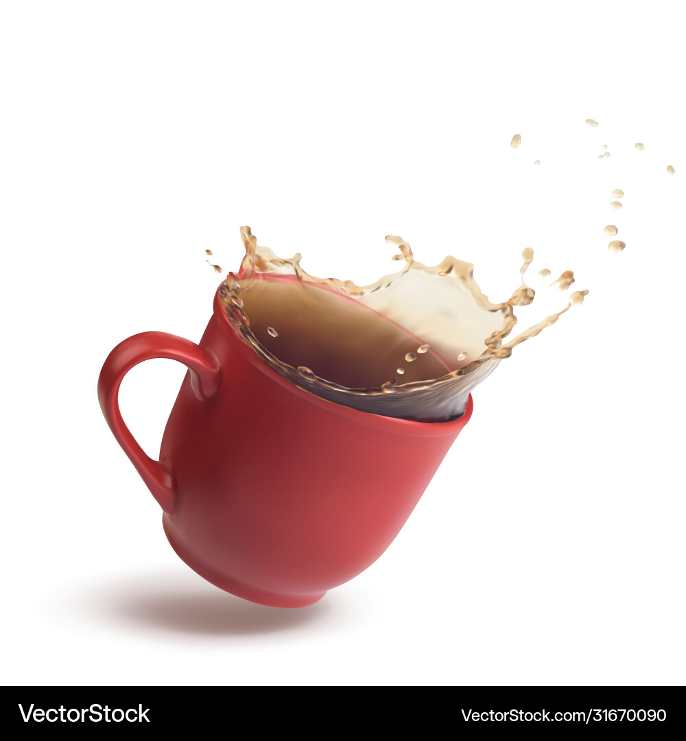 Red cup with a splash tea or coffee in dyna Vector Image